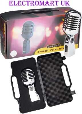 50s RETRO STYLE MIC MICROPHONE CHROME VINTAGE WITH PADDED STORAGE CARRY ...