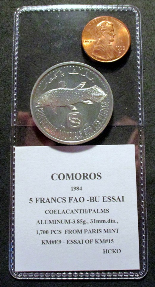 COMOROS, 1984- 5 FRANCS FAO ESSAI COIN- PARIS MINT, MINTED ONLY 1700 KM ...