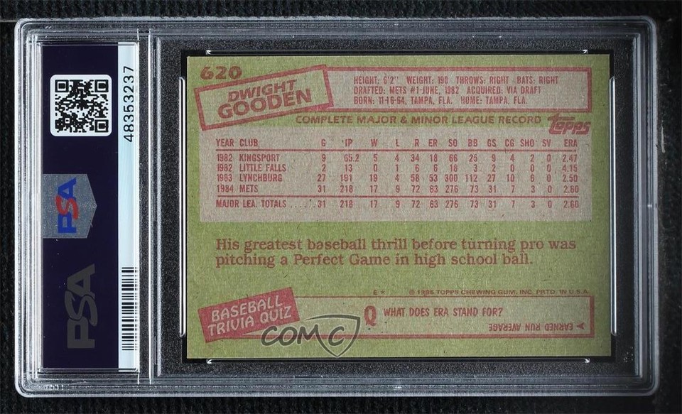 1985 Topps Dwight Gooden #620 PSA 8 Rookie RC | eBay