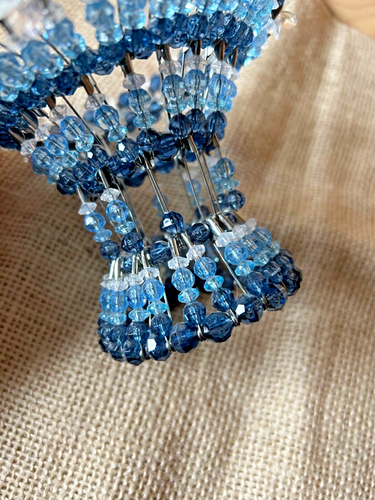 Vtg Handmade Safety Pin Basket with Blue and Clear Plastic Beads | eBay
