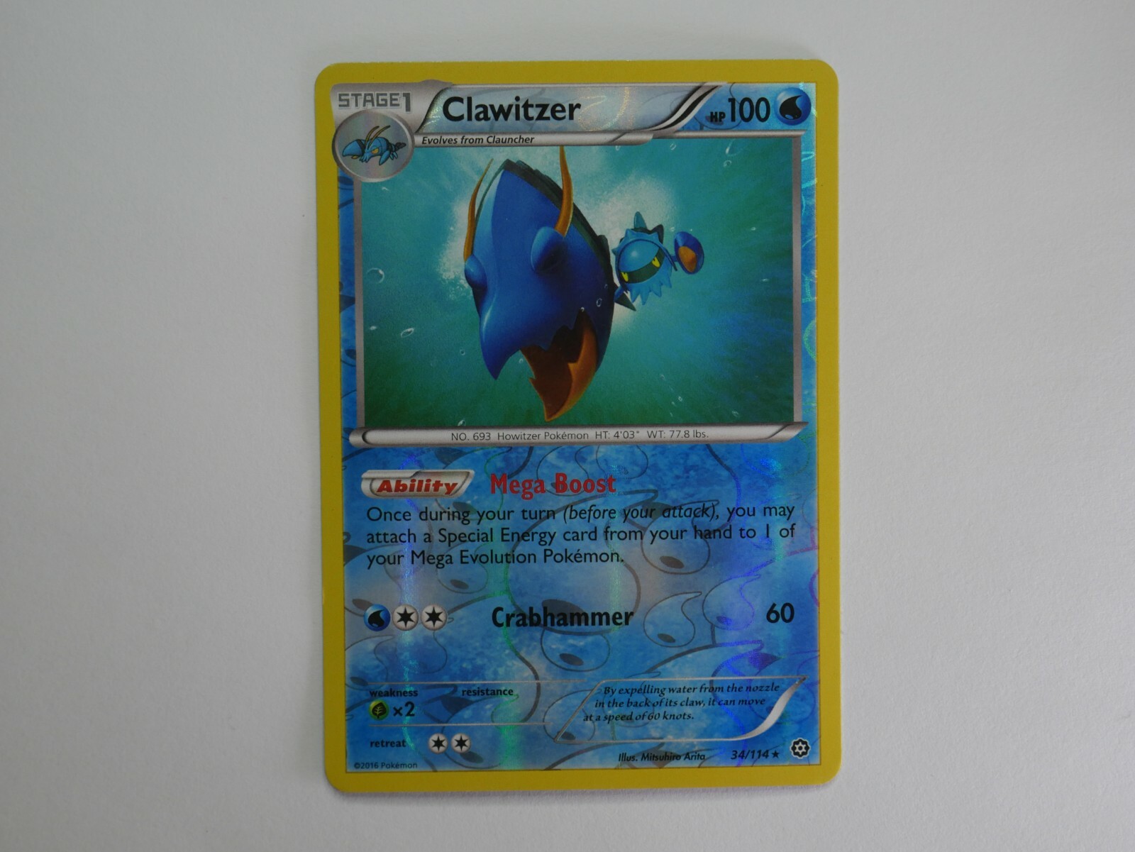 Pokemon Card Clawitzer 34/114 - XY Steam Siege 2016 Rare Reverse Holo ...