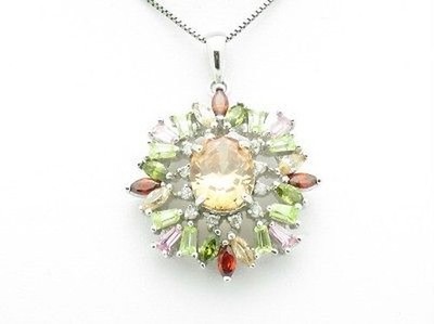 PLATINUM SILVER DIAMOND SET COLOR STONE PENDANT NIB | eBay Australia