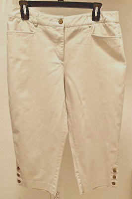 STUDIO WORKS Woman's Beige 4 Pocket Button/Zip Capri Pants- Size 12 ...