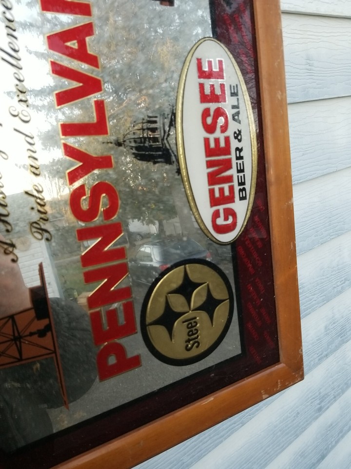 Vintage Genesee Beer & Ale Wood Framed Mirror Beer Sign Pennsylvania ...