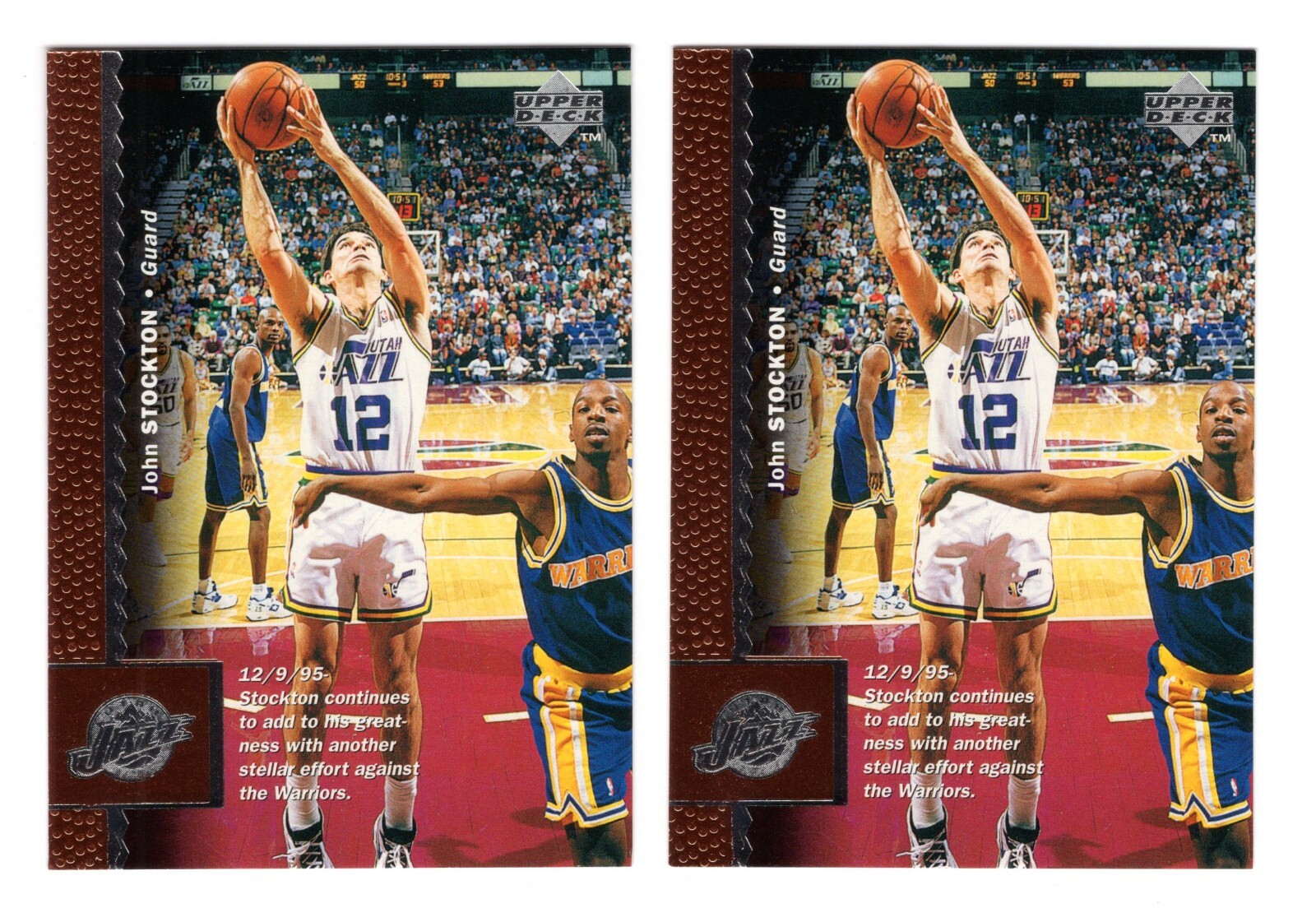 (2) 1996-97 UPPER DECK JOHN STOCKTON CARD #127 LOT **NM-MT** UTAH JAZZ ...