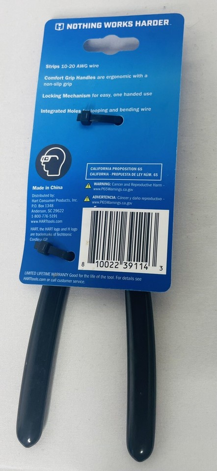 HART 6-inch WIRE STRIPPER Strips 10-20 AWG COMFORT GRIP HANDLE Locking ...