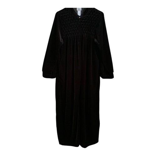 Only Necessities Velour Robe SIZE L Black 1/2 Zip House Coat Smocked ...