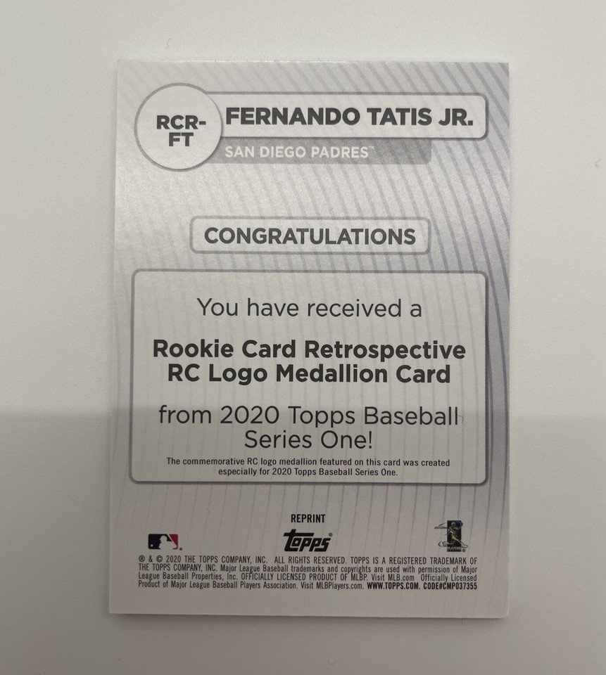 Topps 2020 - Fernando Tatis JR - Rookie Card Retrospective RC Logo ...