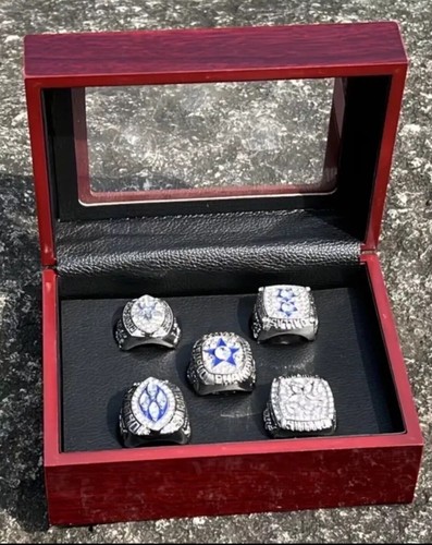 Dallas Cowboys Set of 5 Super Bowl Rings With Wooden Display Box Size ...
