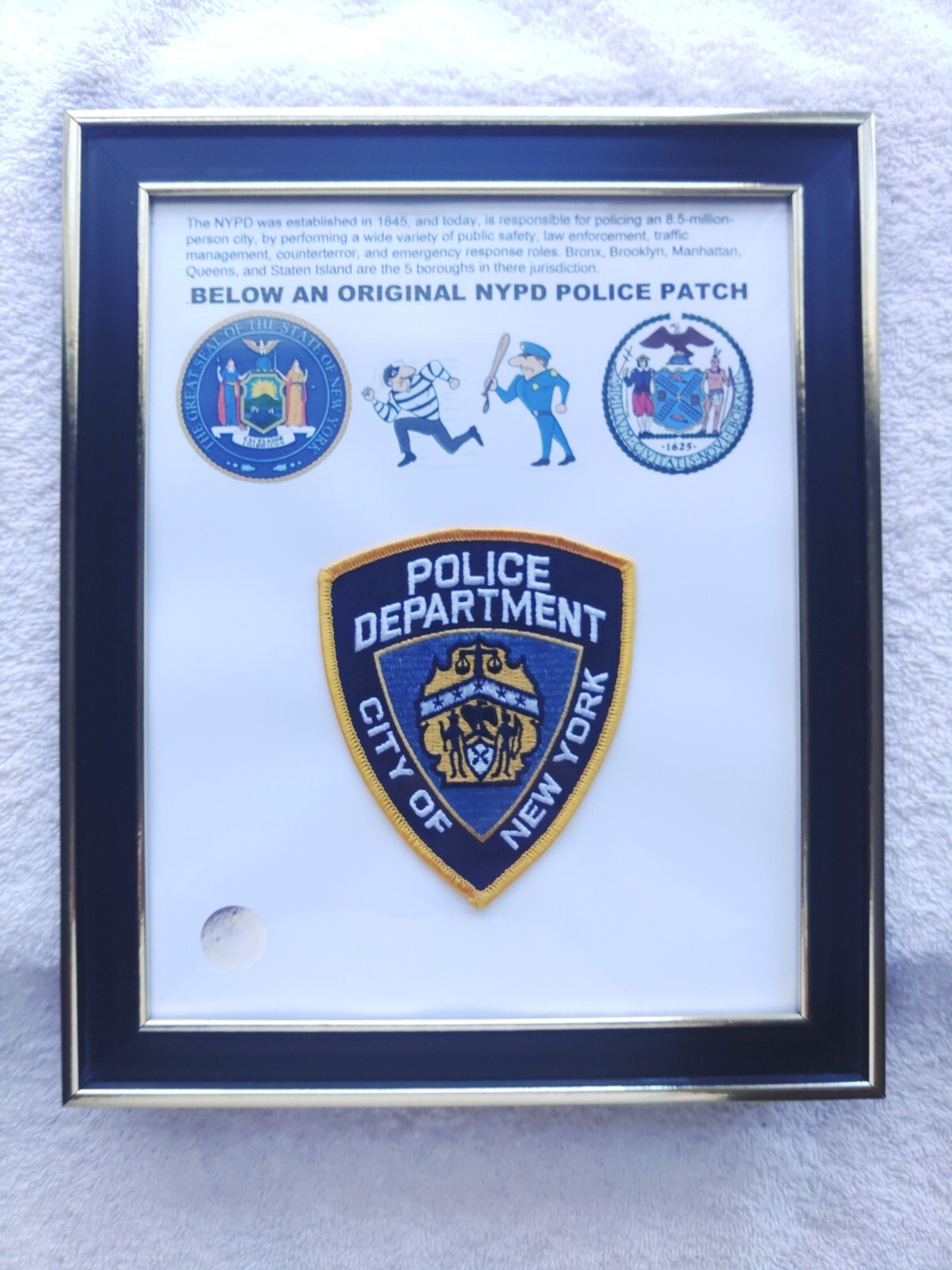 NEW YORK CITY POLICE PATCH CUSTOM FRAMED ORIGINAL ART WORK UNIQUE ONE ...