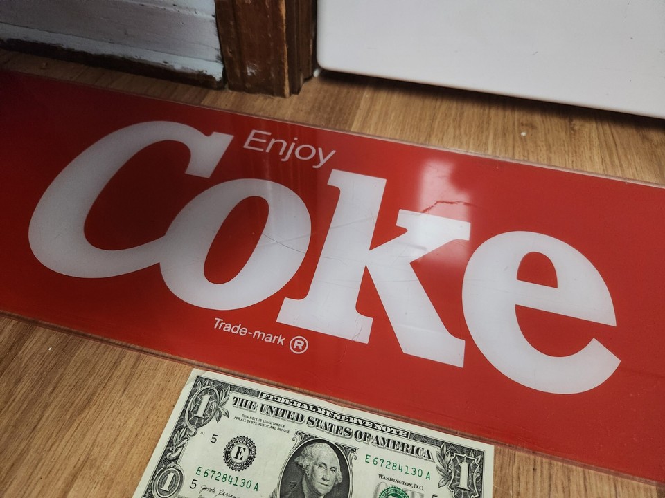 76" by 8.5" 1990 Vending Plexiglass Coca Cola Logo Advertising Coke ...
