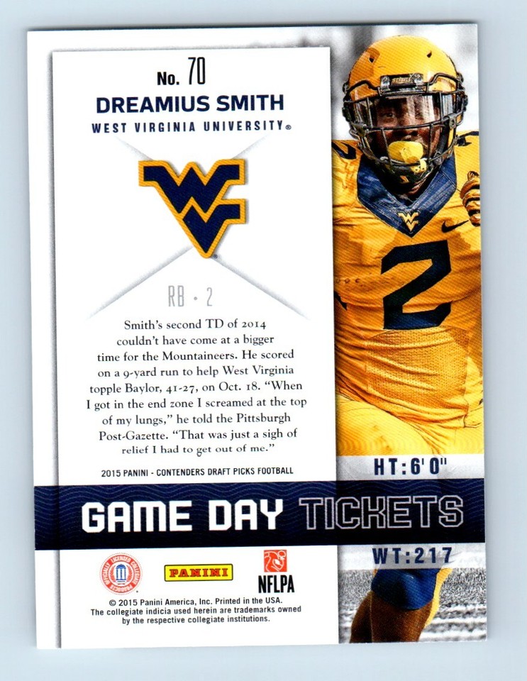 2015 Panini Contenders Draft Picks Game Day Tickets Dreamius Smith West ...