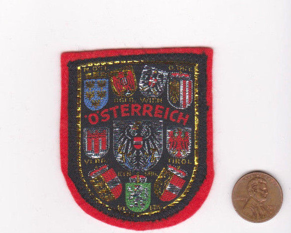 Vtg OSTERREICH Patch-Travel Souvenir Vacation-Red Felt-Europe-Shield ...