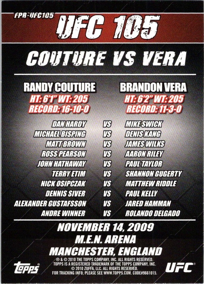 2010 Topps Ufc Series 4 Fight Poster Review UFC 105 Couture vs Vera # ...