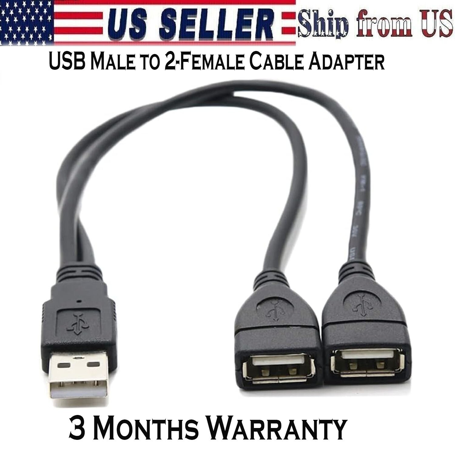 USB 3.0 Male 1 To 2 Female Extension Y Splitter Data Cable Charging ...