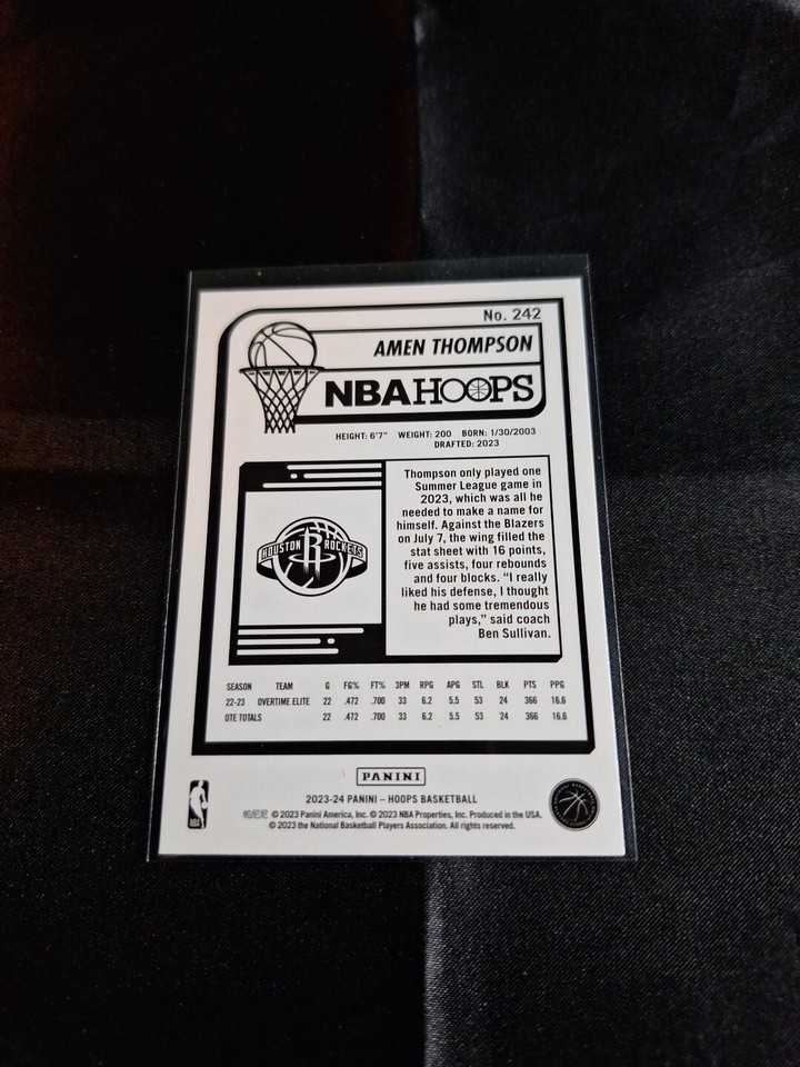 2023-24 PANINI NBA HOOPS ROOKIE CARD #242 AMEN THOMPSON RC HOUSTON ...