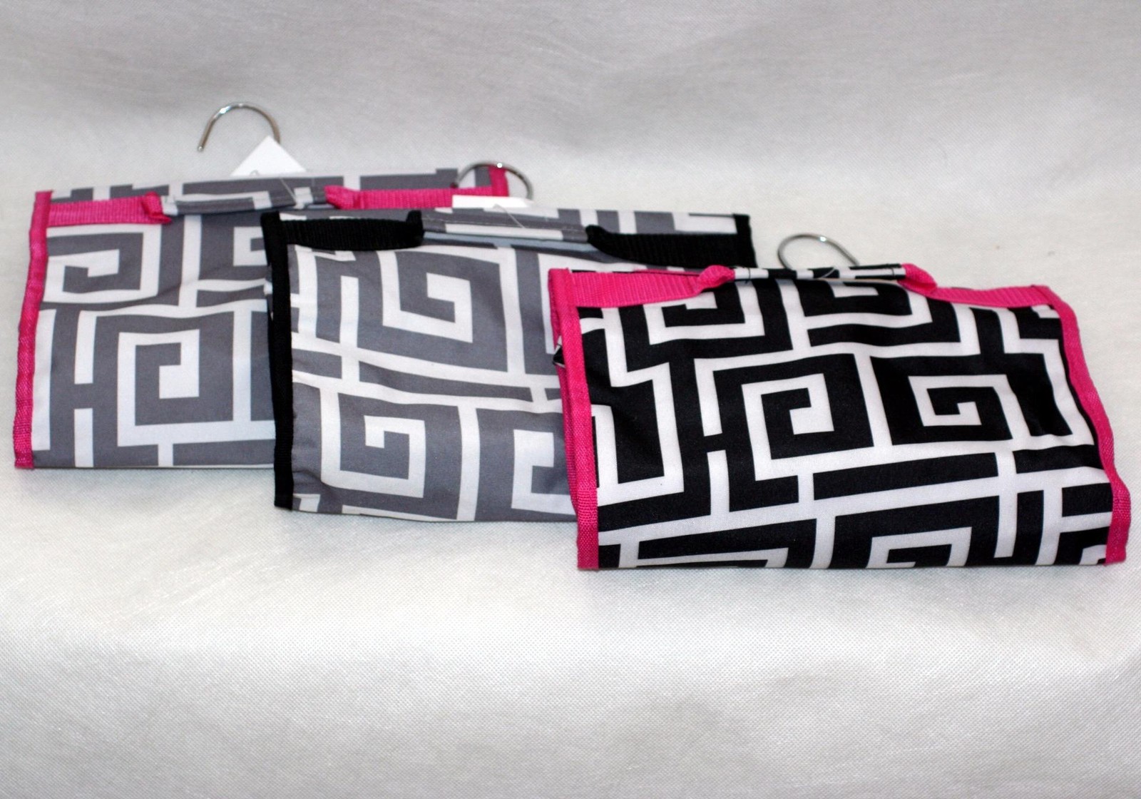 GREEK KEY DESIGN Style Nylon COSMETICS JEWELRY TRAVEL BAG ORGANIZER 12 ...