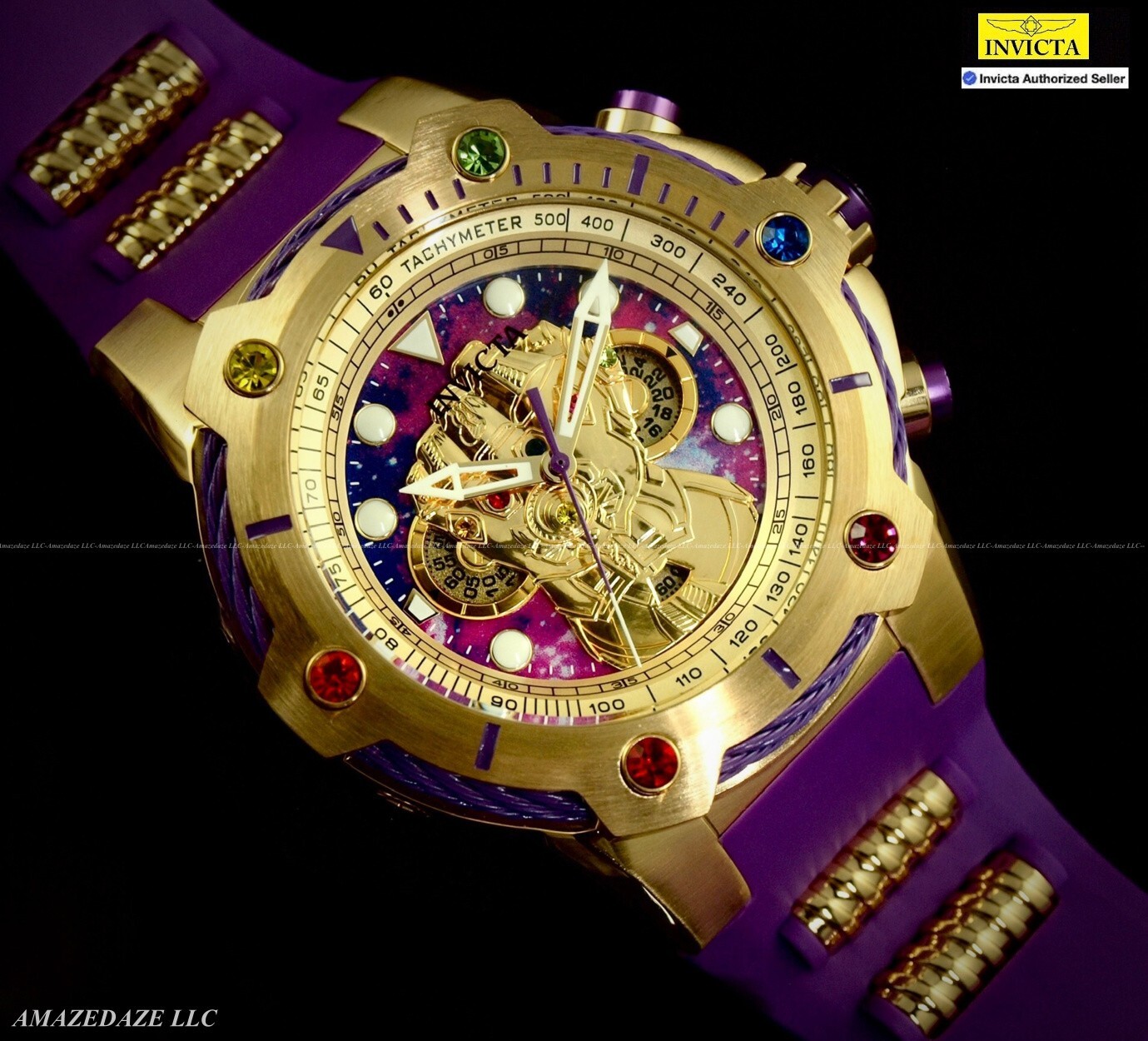 NEW Invicta Men LE Marvel THANOS Stainless St. PURPLE & GOLDEN DIAL ...