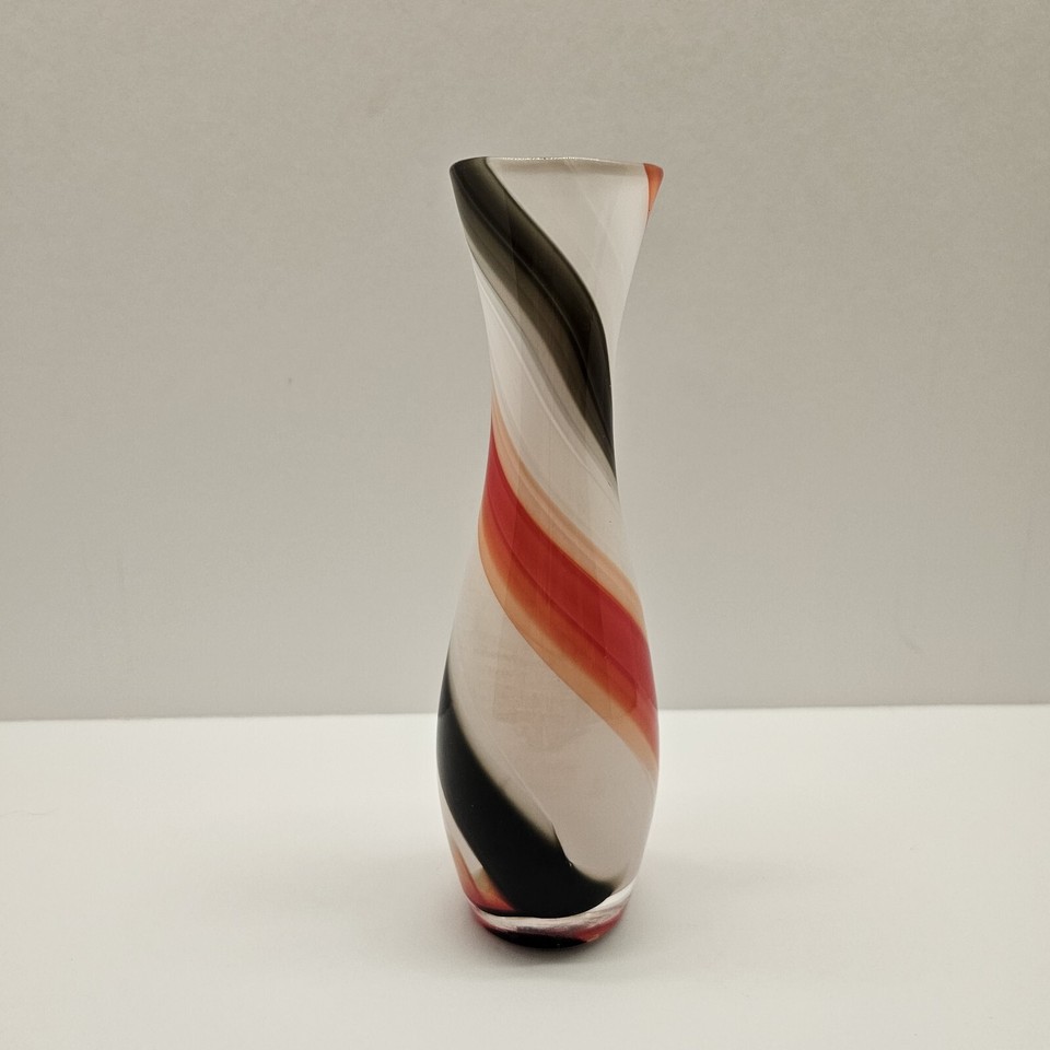 Vntg Nasco Tri-Colored Hand Blown Art Glass Bud Vase Orange Black ...