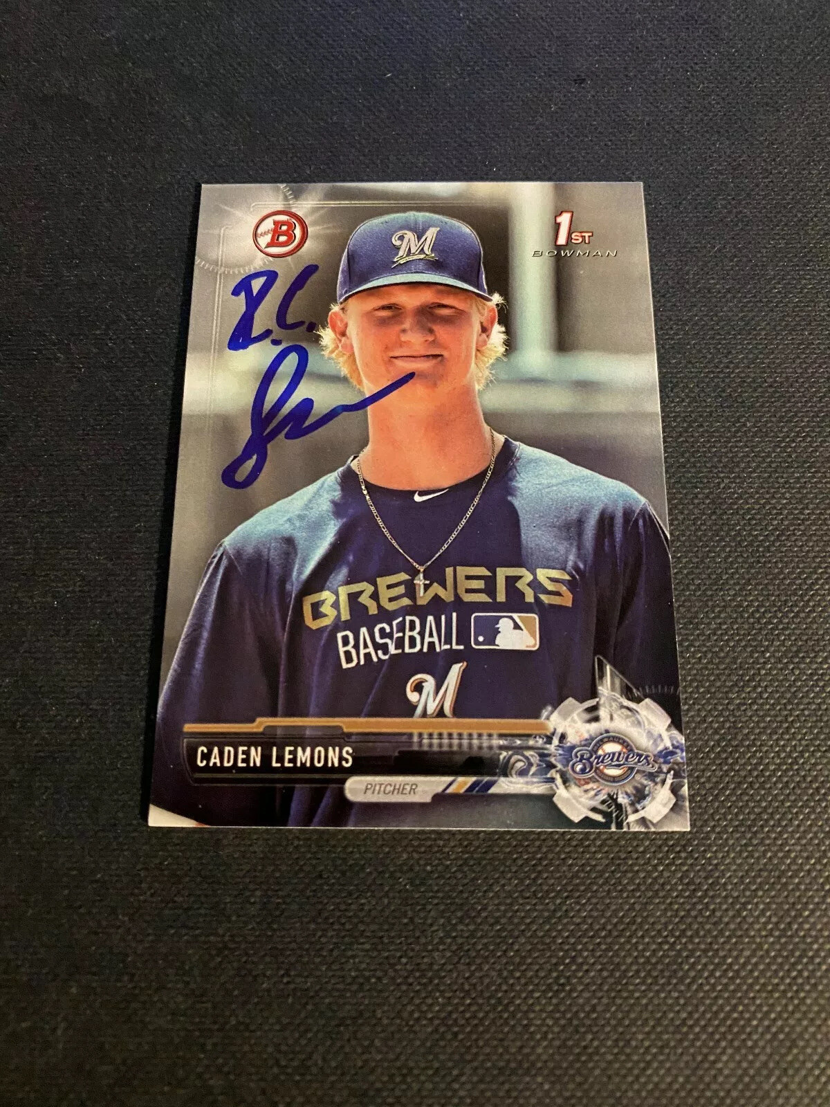 Caden Lemons Signed 2017 Bowman Draft Baseball Card Auto Brewers ...