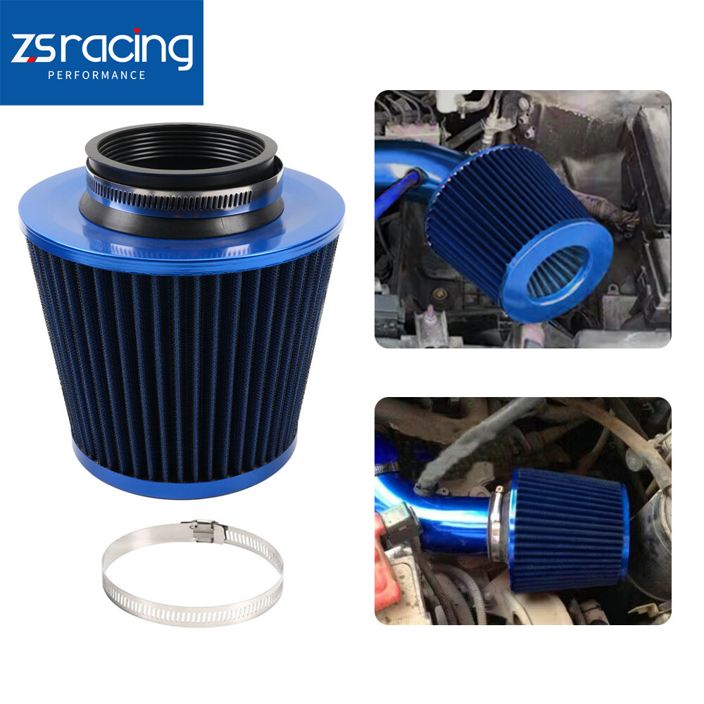 BLUE 3" 76mm Inlet Car Truck Cold Air Intake Cone Replacement Dry Air ...