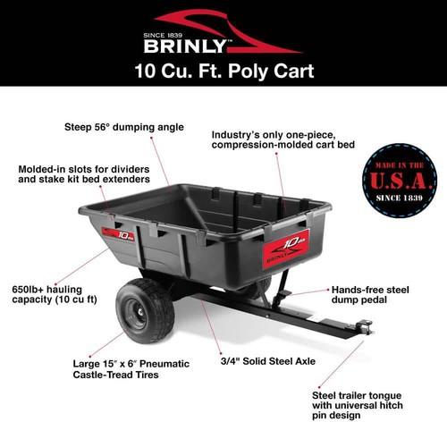 650 Lb. 10 Cu. Ft. Tow-Behind Lawn Mower Trailer Dump Cart With Bed For ...