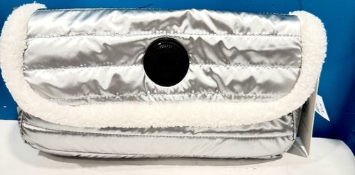 Pajar Silver Quilted Faux White Shearling Trim Convertible Shoulder Bag ...