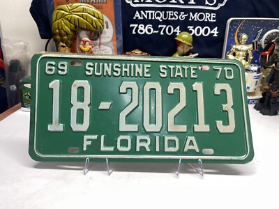 VINTAGE 1969-1970 FLORIDA LICENSE PLATE SUNSHINE STATE GREEN/WHITE 18 ...