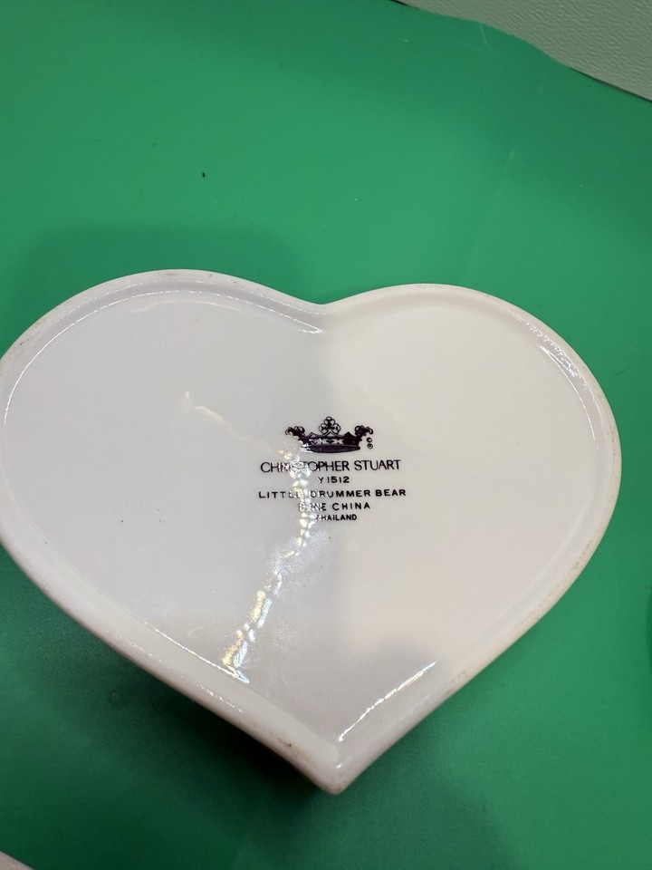 Vintage Christopher Stuart Little Drummer Bear Heart Porcelain Trinket ...