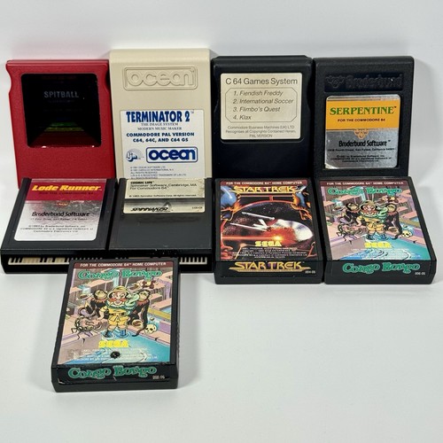 Lot of 9 Commodore 64 Cartridges C64 Spitball Terminator 2 Star Trek ...
