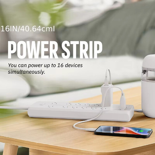 16 Ports Power Strip US Plug AC Outlets Socket Cord USB Type C Charger ...