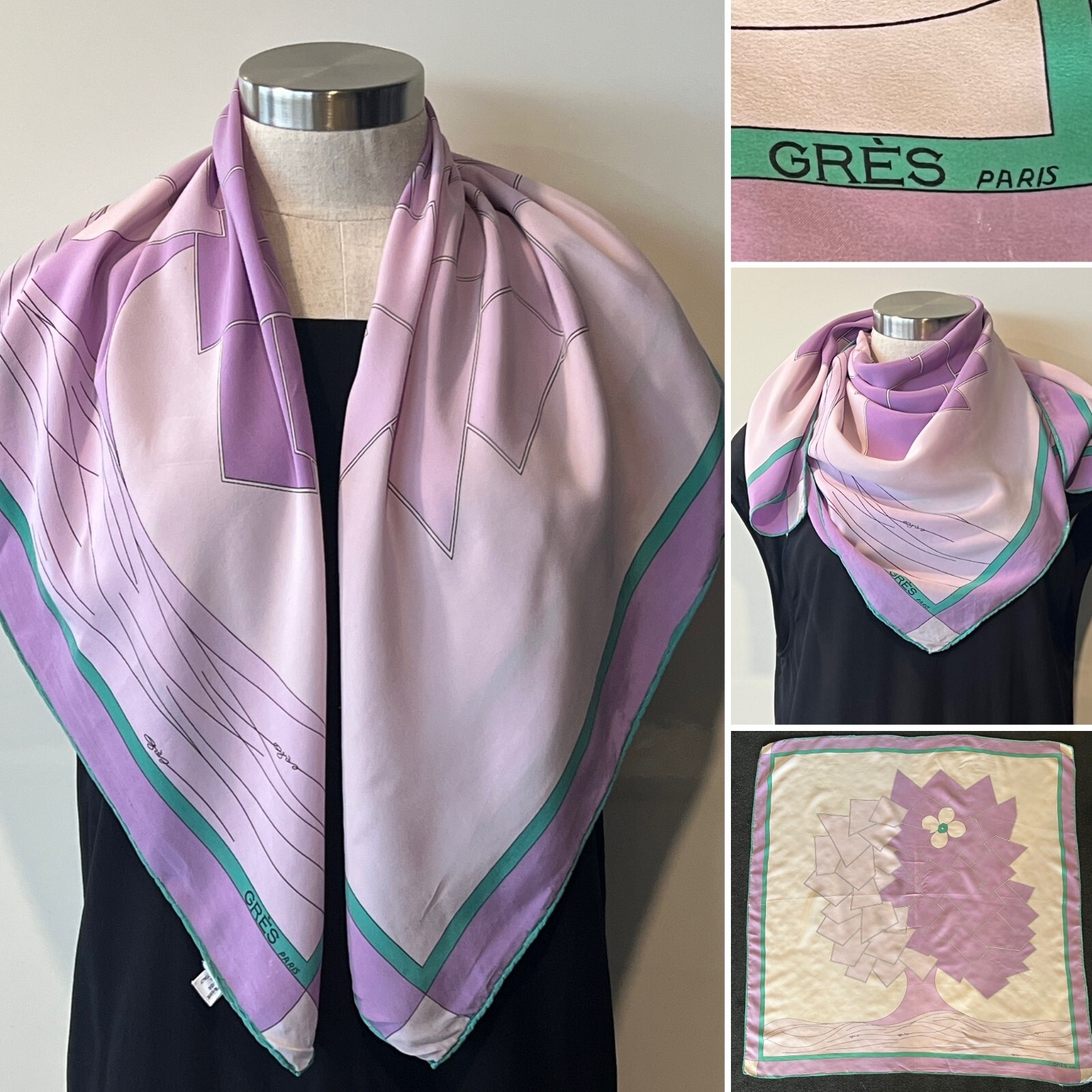 GRES Paris Authentic Lilac/Green Tree Silk Crepe de C… - Gem