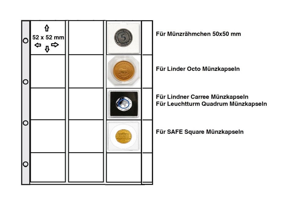 Coin sheets A4 15 coin holder 50x50mm Look 1-435 -50 x Pack | eBay