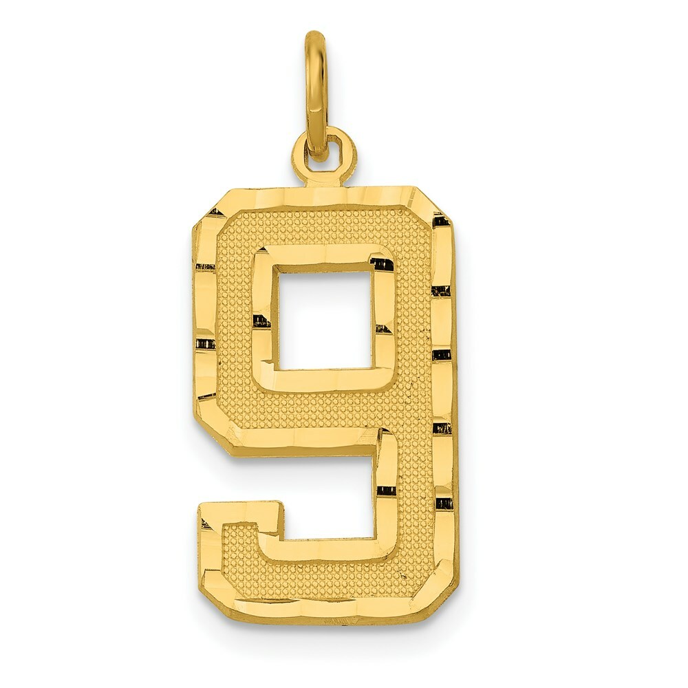 14k Yellow Gold Casted Diamond-cut Number # 9 Charm Pendant 1" | eBay