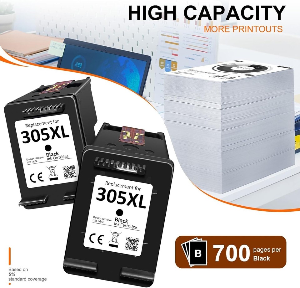 305 XL Black Ink Cartridges Combo Pack For HP Deskjet 2700 printer Pack ...