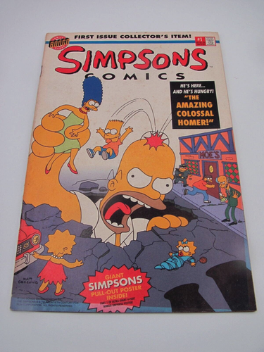 Simpsons Comics #1 (1993) VG+ Bongo Flip Book with Giant Poster Intact ...