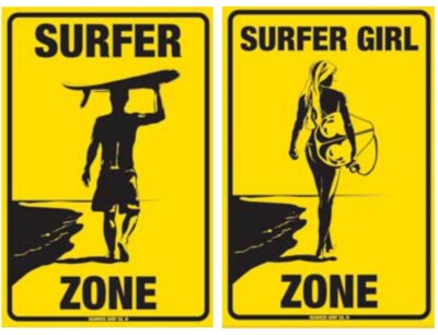 Surfer Girl Zone / Surfer Guy Zone Aluminum Sign - Yellow Metallic ...