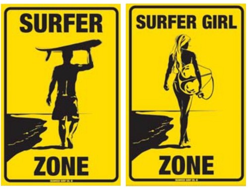 Surfer Girl Zone / Surfer Guy Zone Aluminum Sign - Yellow Metallic ...