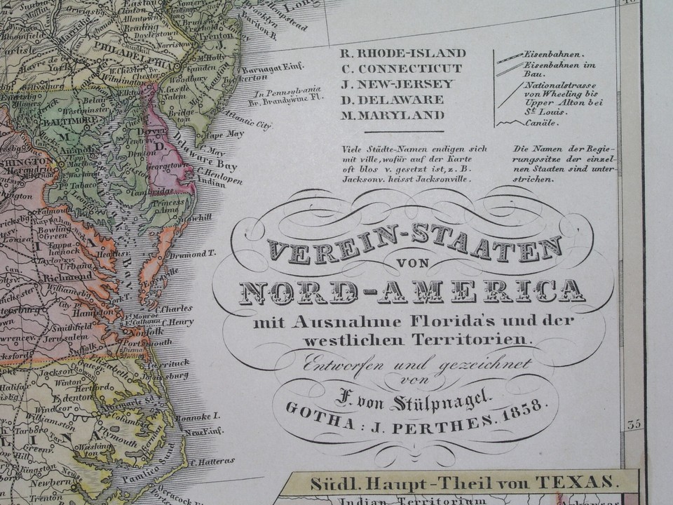 1858 ORIGINAL MAP UNITED STATES TEXAS VIRGINIA NEW YORK ARKANSAS ...