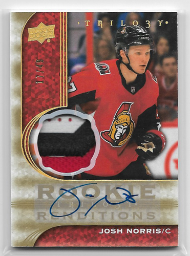 2020-21 Trilogy Gold Rookie Renditions Autograph Patch Josh Norris Auto ...