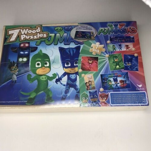 PJ Masks 7 Wood Puzzles in Wooden Storage Box Cardinal Industries Brand ...