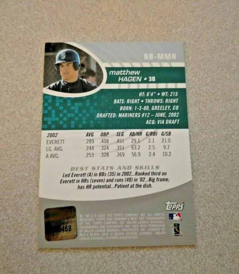 2003 Bowman's Best Autograph #BB-MMH Matthew Hagen Mariners | eBay
