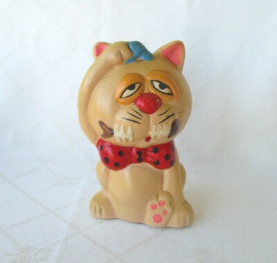 Vintage Ceramic Novelty Money Box *Garfield Like Cat with Fish in Mouth ...
