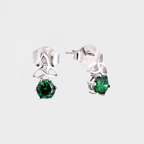 Trinity Knot Celtic Earrings Stud Green Irish for Women Emerald Sterling Silver | eBay