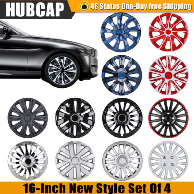 16 Inch Set of 4 Black White Wheel Cover Snap Hub Caps For R16 Tire ...