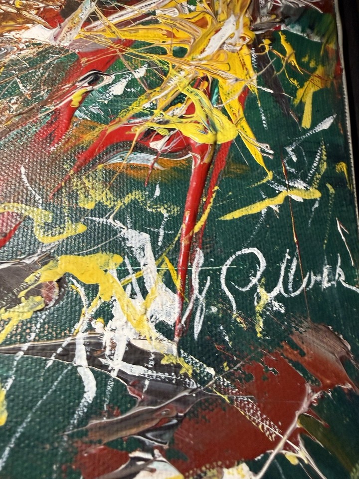 Vintage Large Abstract Oil Painting on Canvas – Signed – Heavy Impasto ...