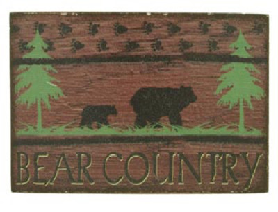 BEAR COUNTRY SIGN MAGNET Wooden "Bear Country" Bear & Cub Kitchen Cabin ...
