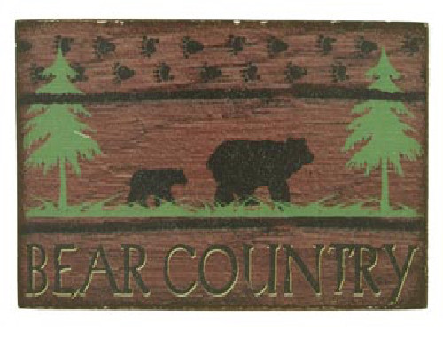 BEAR COUNTRY SIGN MAGNET Wooden "Bear Country" Bear & Cub Kitchen Cabin ...