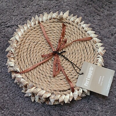 PIER 1 Seashell Coasters Beach Coastal Nautical Rope Woven Set 4 NEW ...