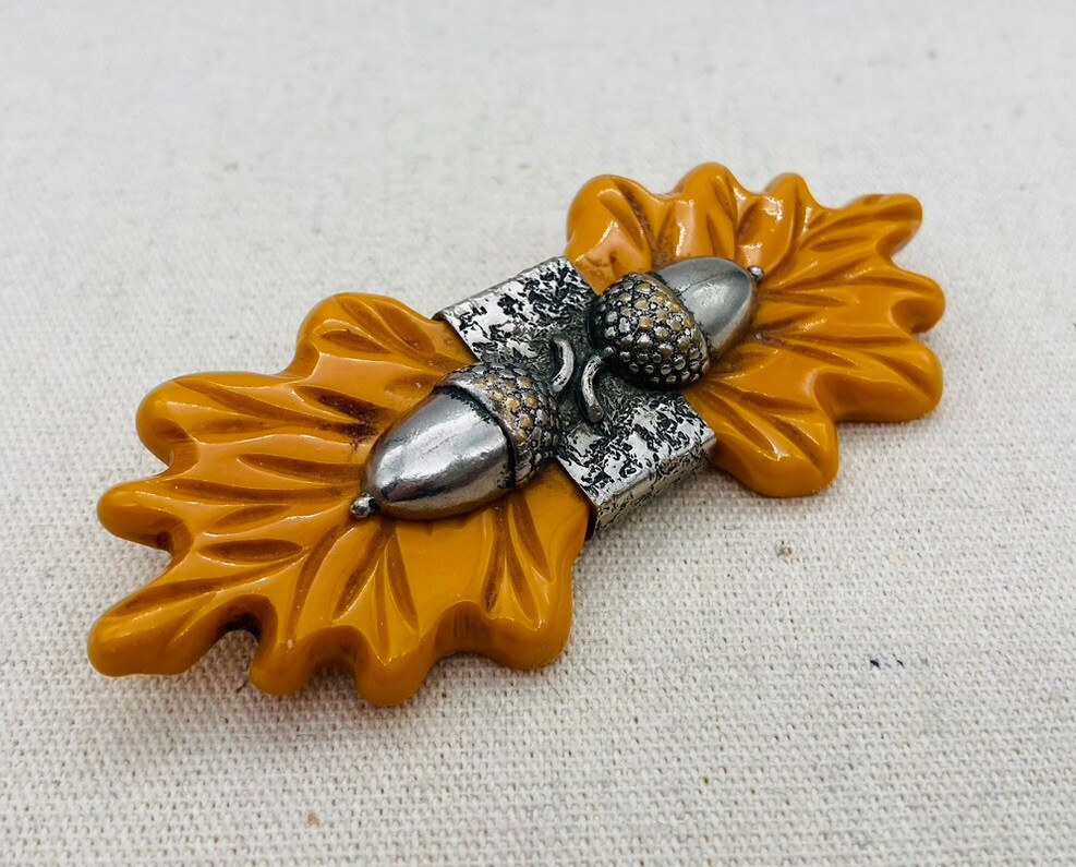 Sterling & Bakelite ~ ACORN FOLIAGE BROOCH ~ Large Silver Pin | eBay